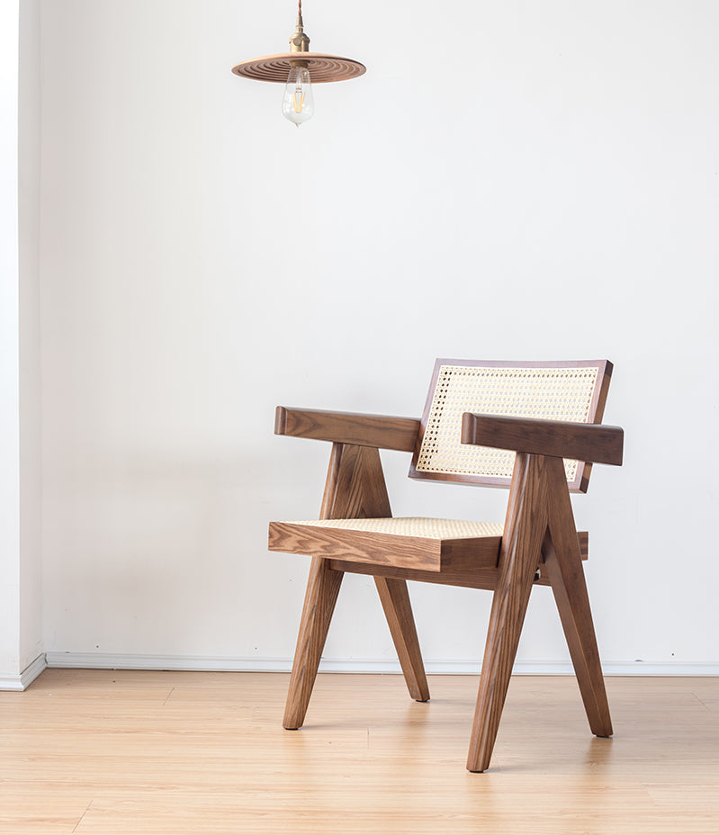 Chandy chair in solid wood in walnut color and indonesia rattan – Fainko